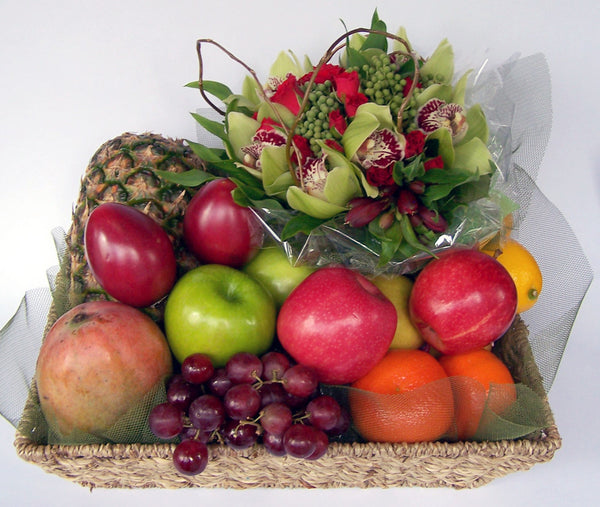 Fruit Tray And Flower Posy Gift - ROMA BLOOMS FLORIST