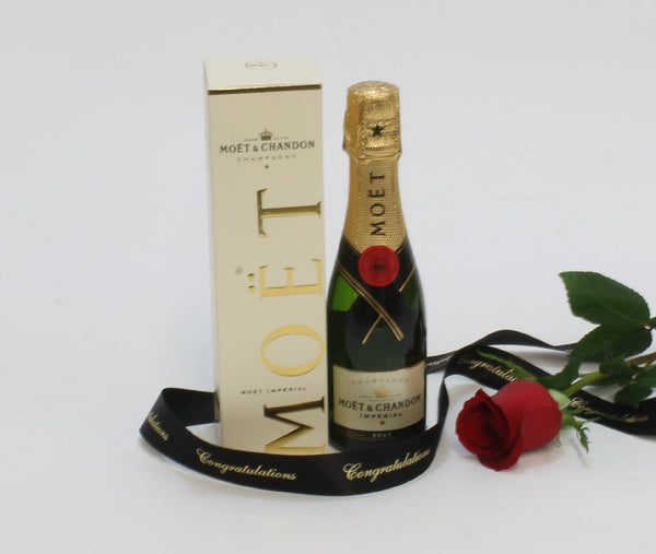 Rose And Mini Moet Champagne Gift - ROMA BLOOMS FLORIST